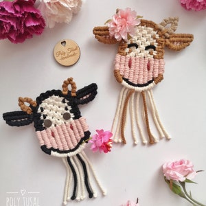 Macrame Cow PDF Pattern Tutorial | Bull Craft | Farm Animal DIY Decor ...