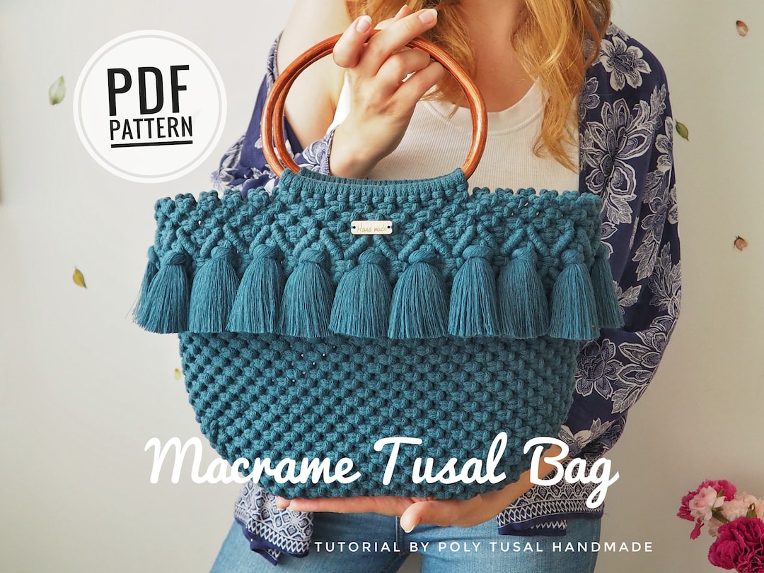 Macrame Tusal Bag Pattern PDF Tutorial| Summer Basket DIY| Boho Handbag ...