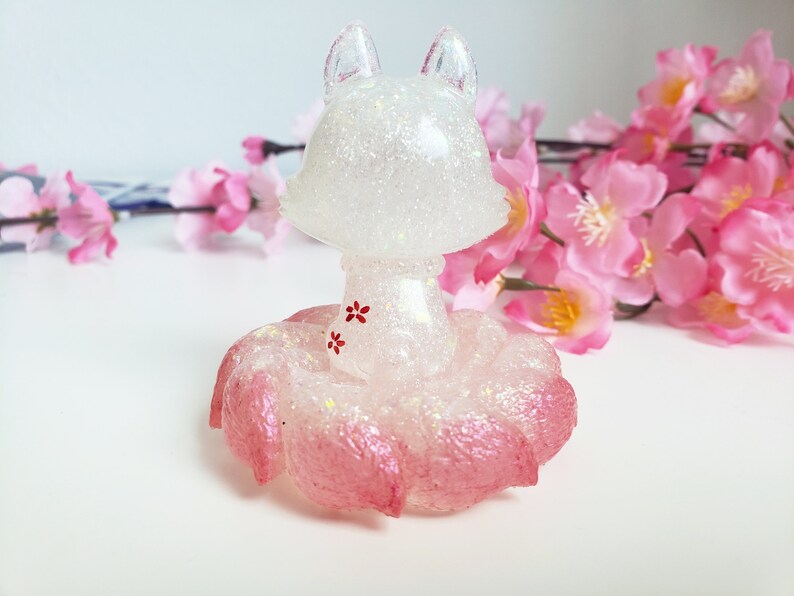 Sakura Nine Tailed Fox - Kitsune / Resin Fox Figurine / Resin Kitsune ...