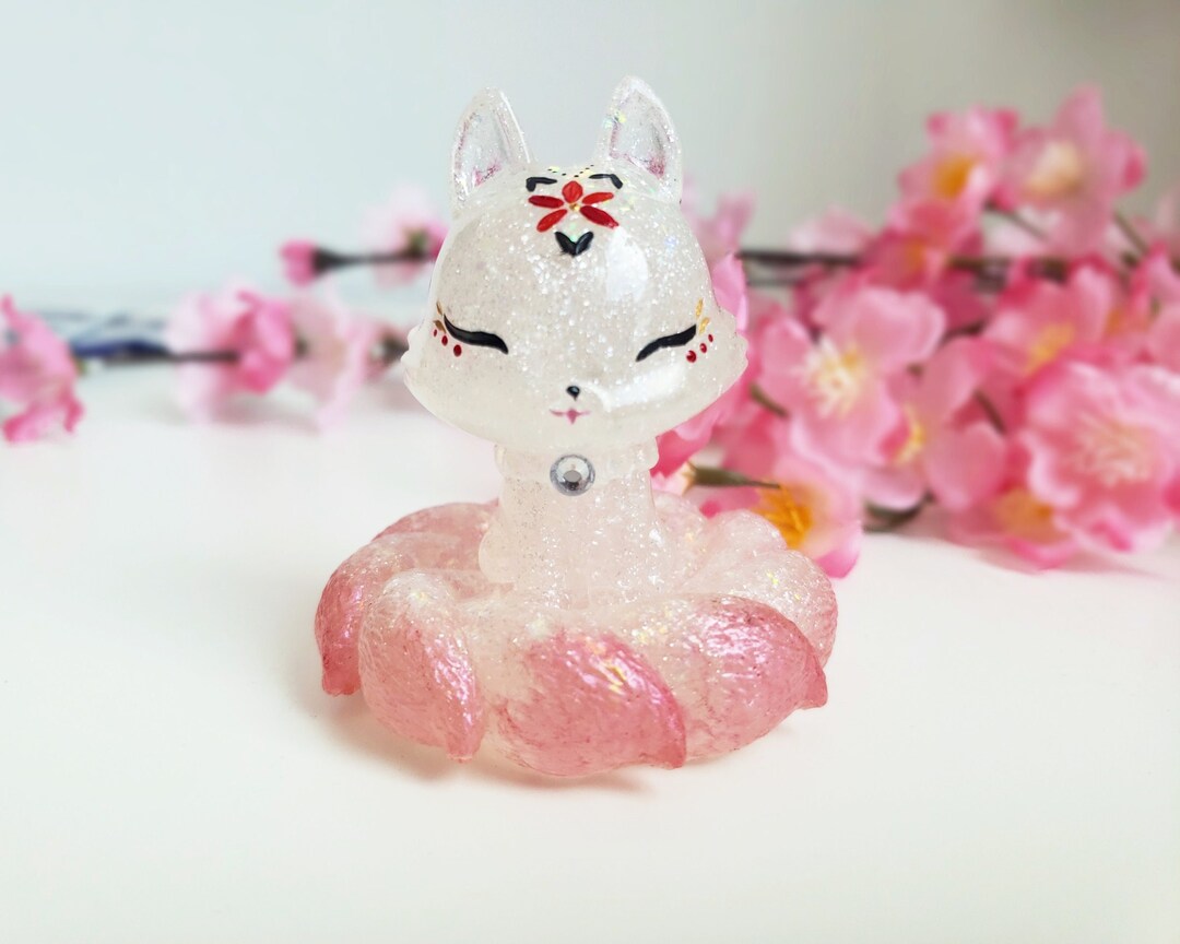 Sakura Nine Tailed Fox - Kitsune / Resin Fox Figurine / Resin Kitsune ...