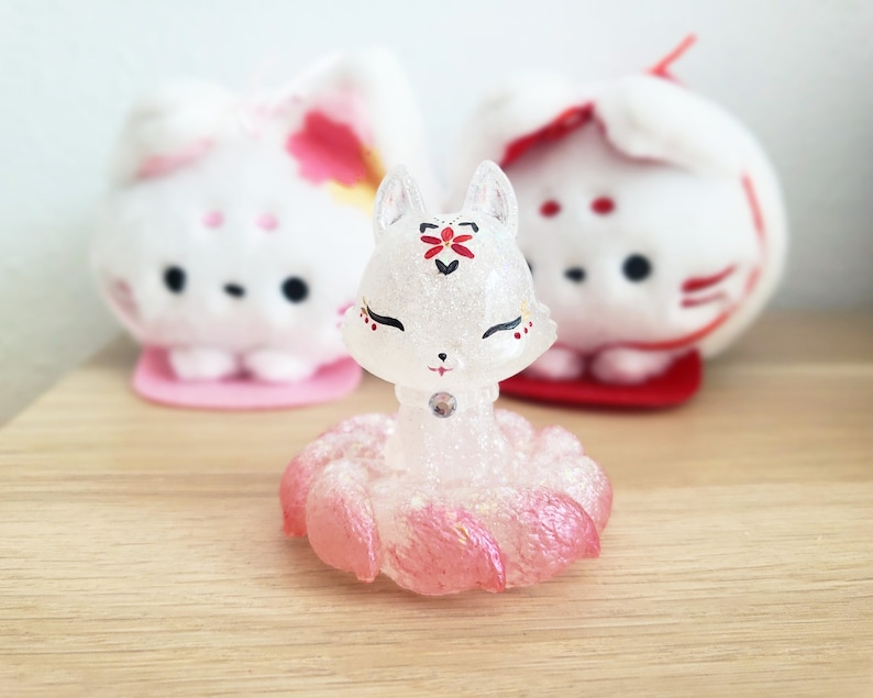 Sakura Nine Tailed Fox - Kitsune / Resin Fox Figurine / Resin Kitsune ...