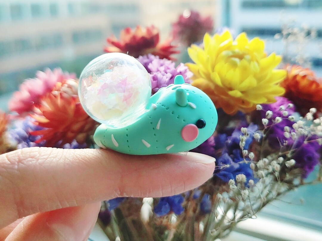 Crystal Cactus Snail - Polymer Clay Miniature Snail/ Flower Snail ...