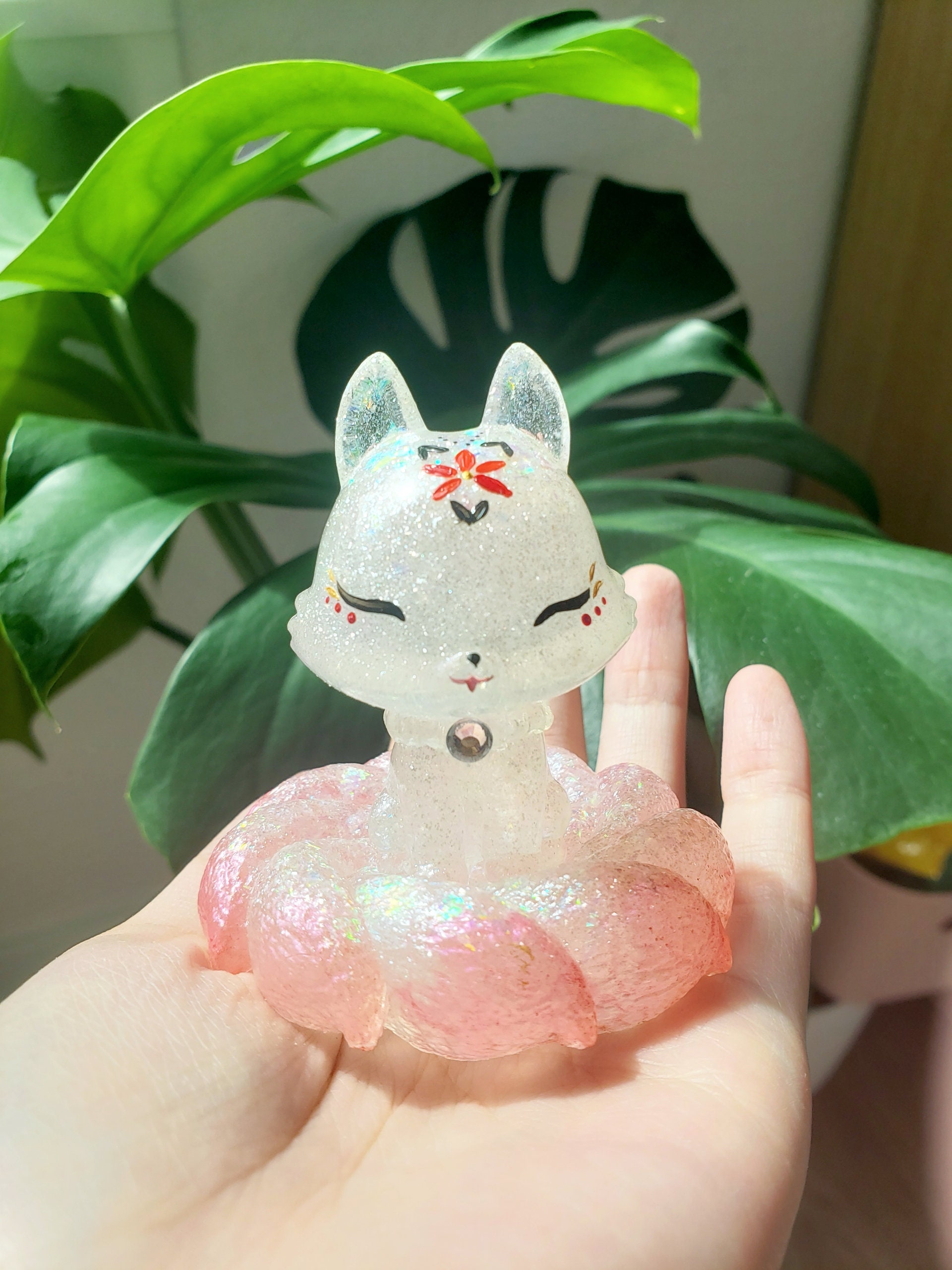 Sakura Nine Tailed Fox Kitsune / Resin Fox Figurine / Resin - Etsy