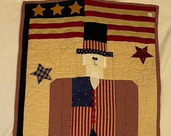 Uncle Sam Waves Old Glory, Quilt, Wall Hanging, Table Runner, 4th of ...