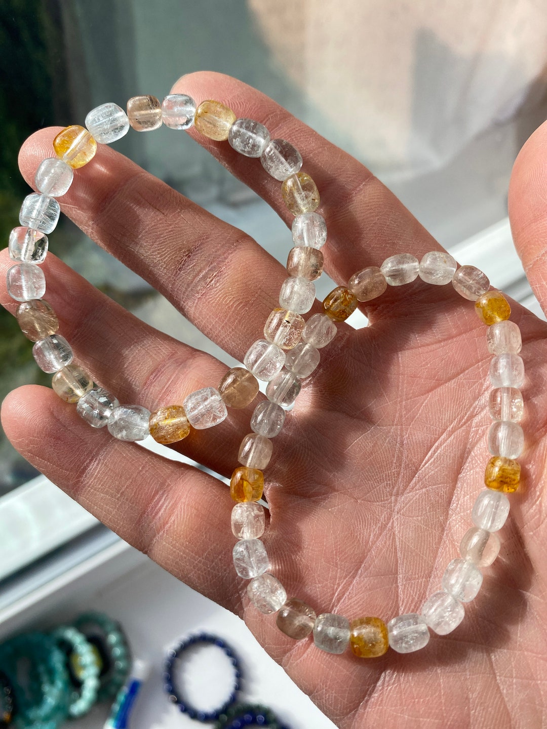 Alashan Rainbow Agate Bracelet, Crystal Quartz Pastel Colored Natural ...