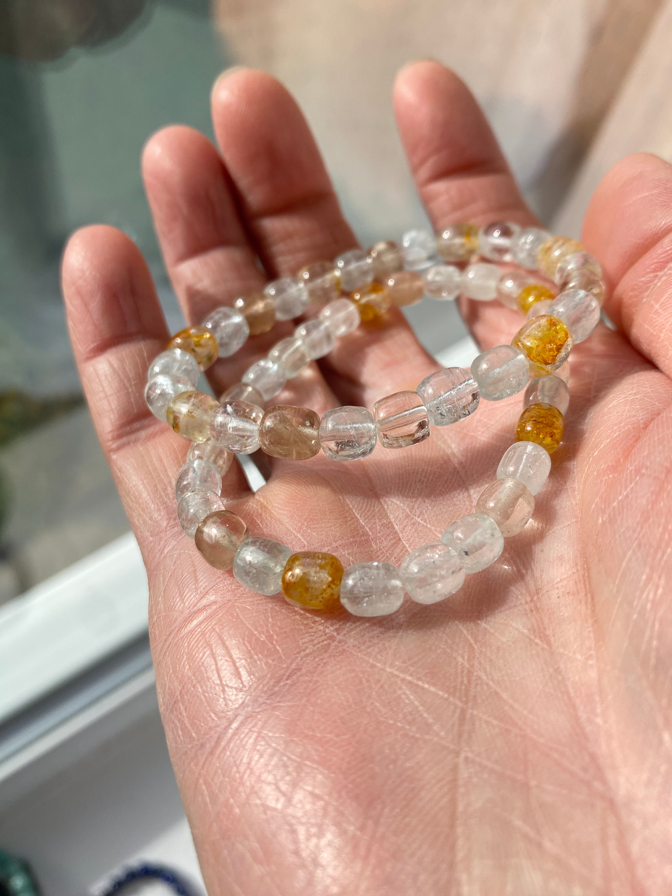 Alashan Rainbow Agate Bracelet, Crystal Quartz Pastel Colored Natural ...