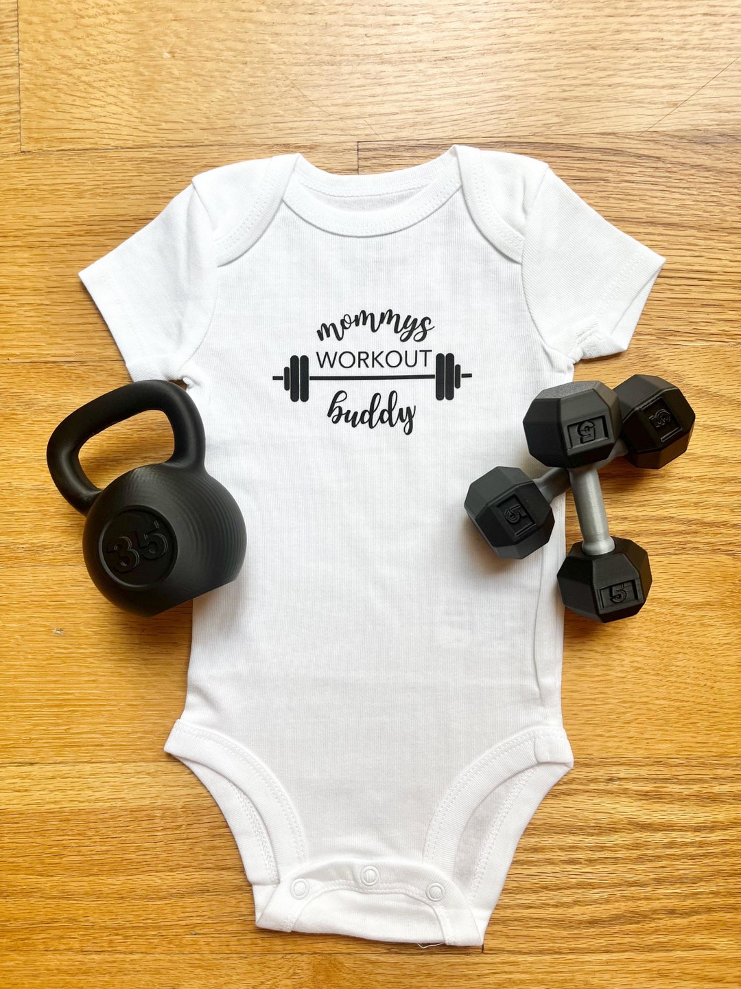 Set of "mommys Workout Buddy" Infant Bodysuit, Two Baby Rattle ...