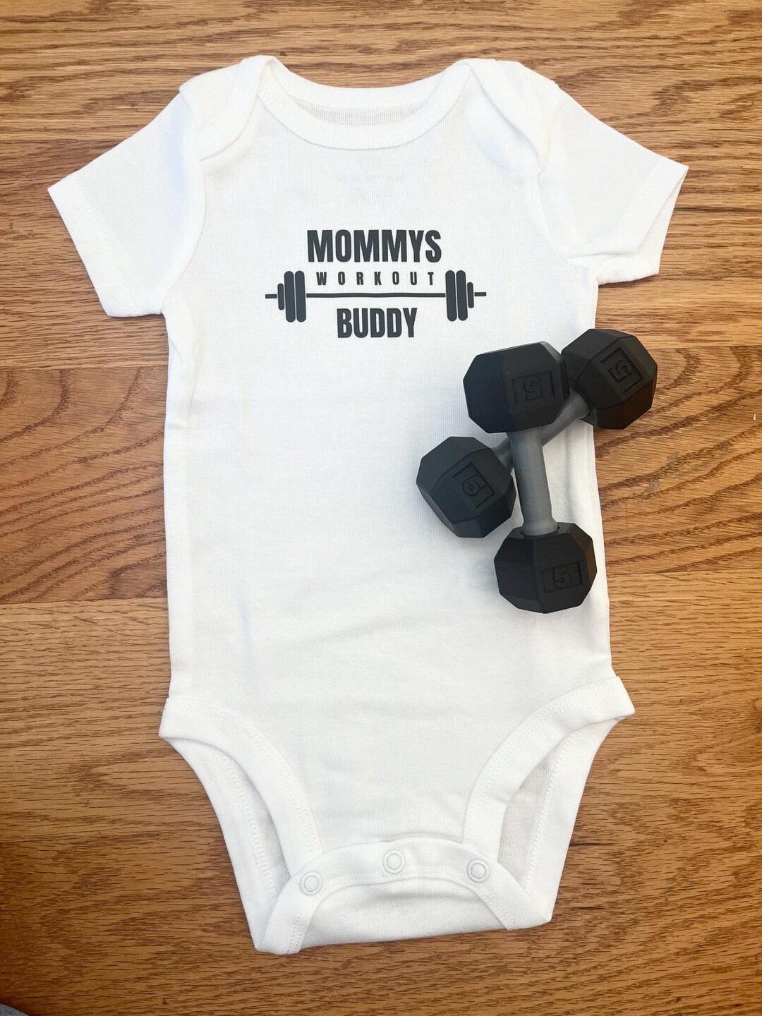 Set of "mommys Workout Buddy" Infant Bodysuit and 2 Dumbbell Rattles ...