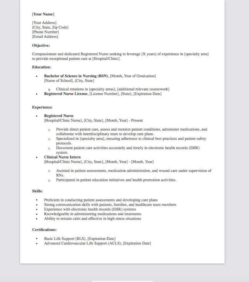 Registered Nurse Resume Template - Etsy