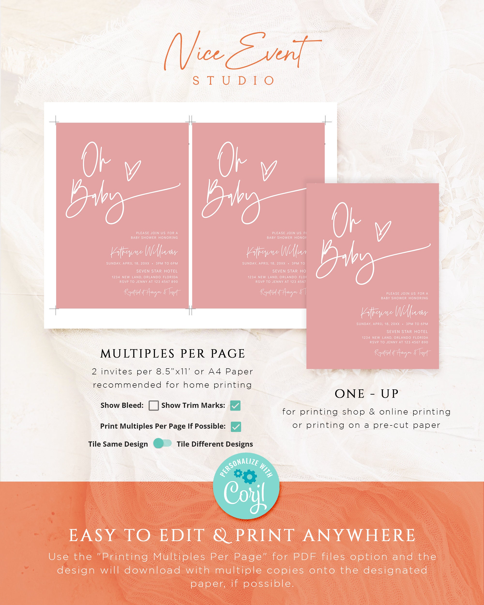 Boho Baby Shower Invitation Minimalist Baby Shower Invite Dusty Pink Oh ...