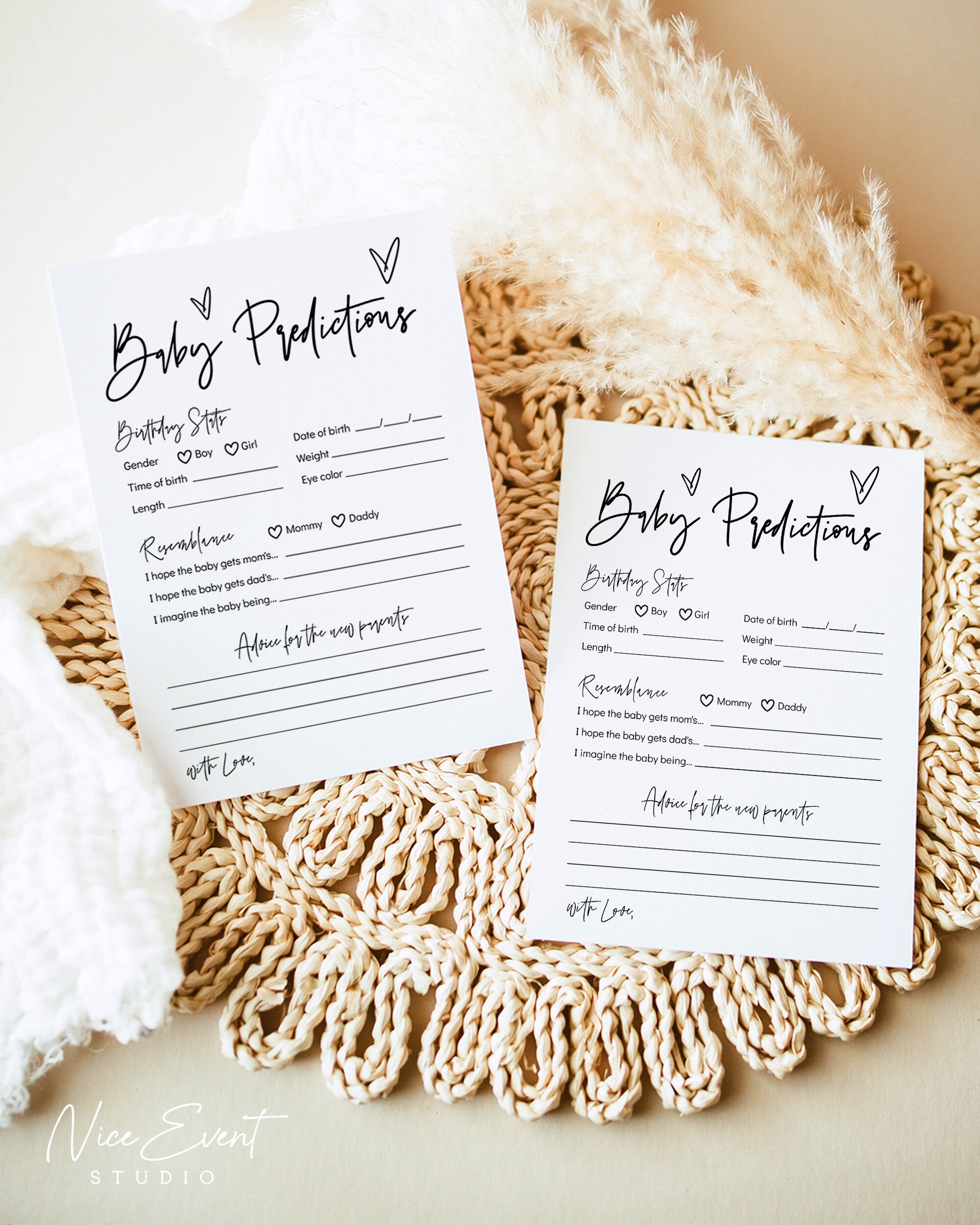 Minimalist Baby Predictions Card Printable Baby Shower Games Advice ...