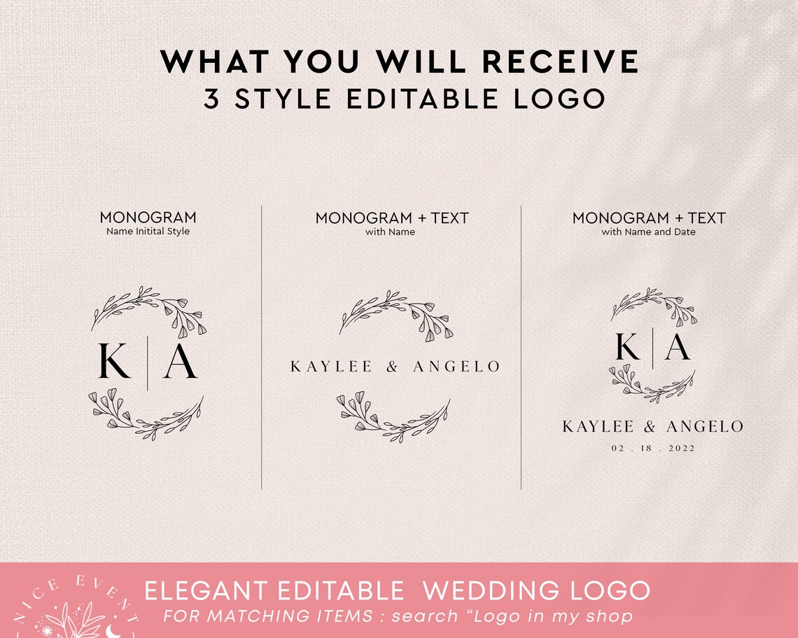 Simple Wedding Logo Floral Wedding Monogram Logo Editable - Etsy