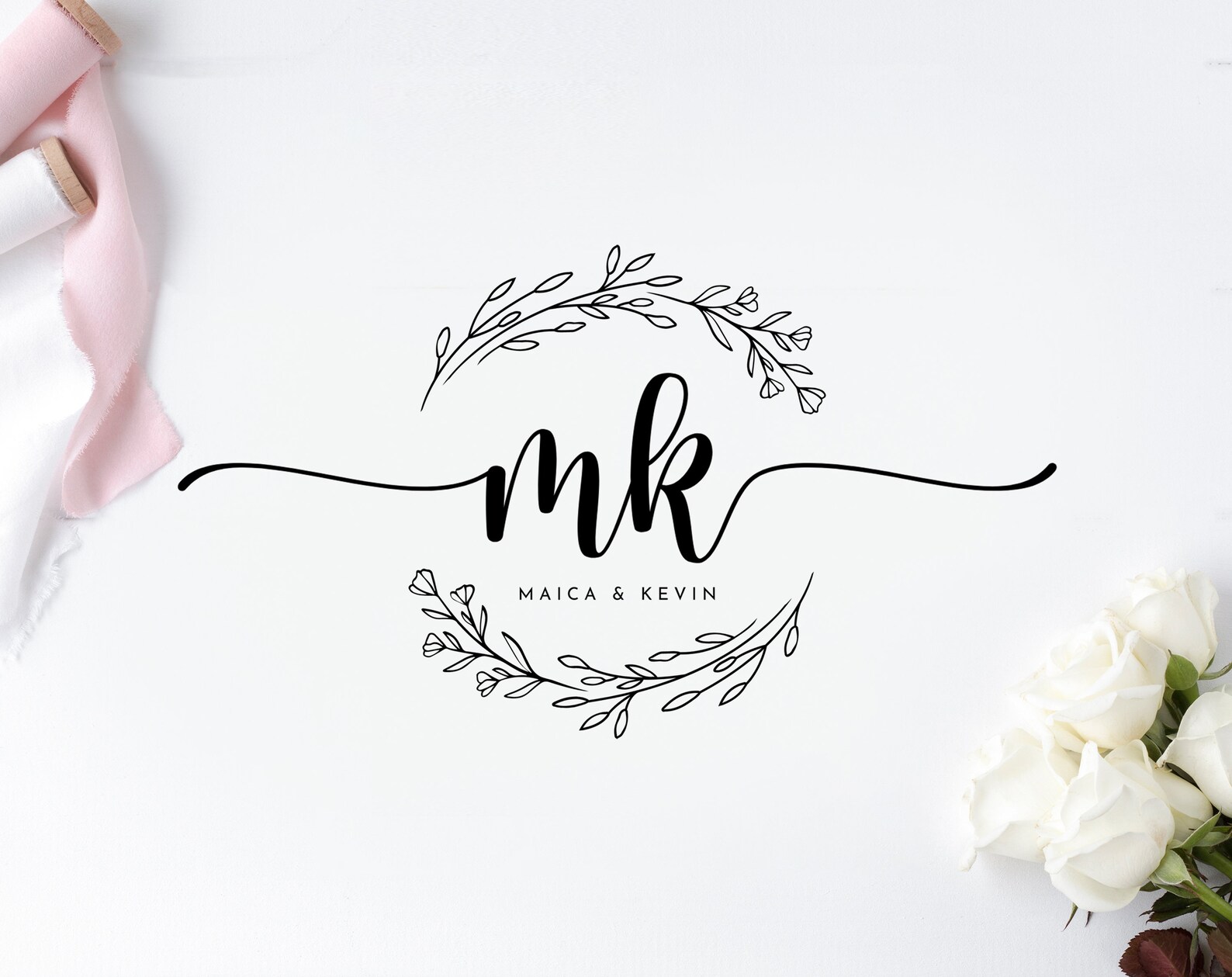 Simple Wedding Logo Floral Wedding Monogram Logo Editable - Etsy