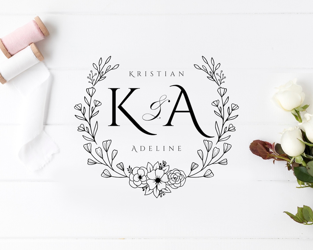 Simple Wedding Logo, Floral Wedding Monogram Logo, Editable Custom Logo ...