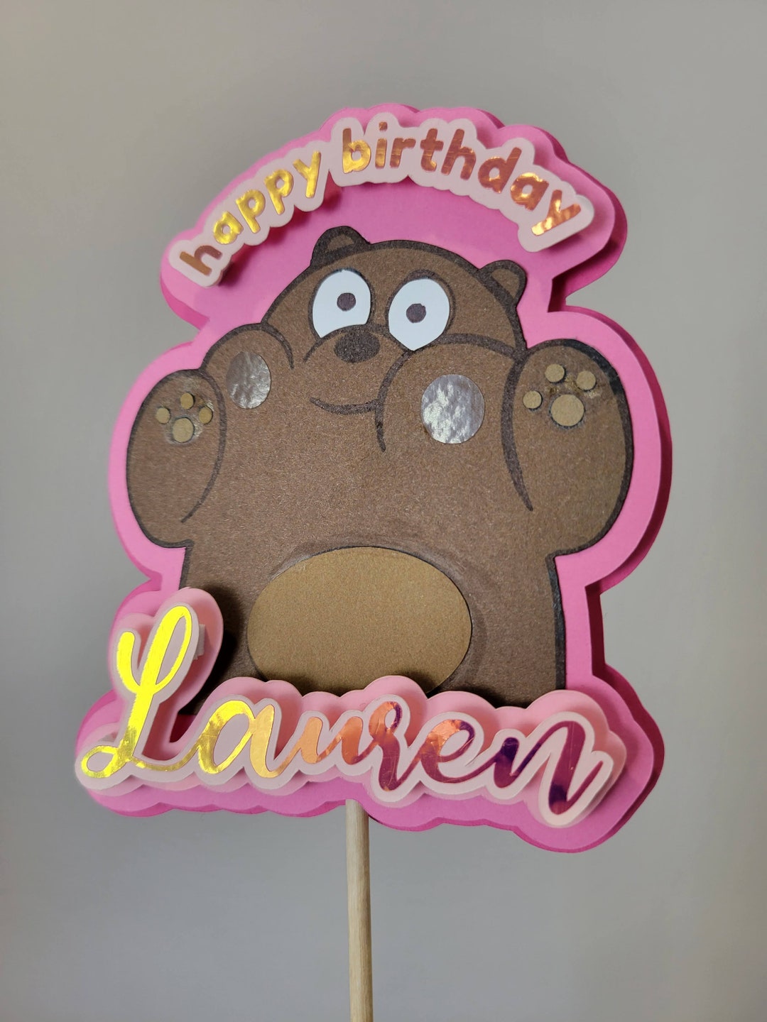 We Bare Bears Grizz Character 3D Cake Topper Sign | Happy Birthday ...