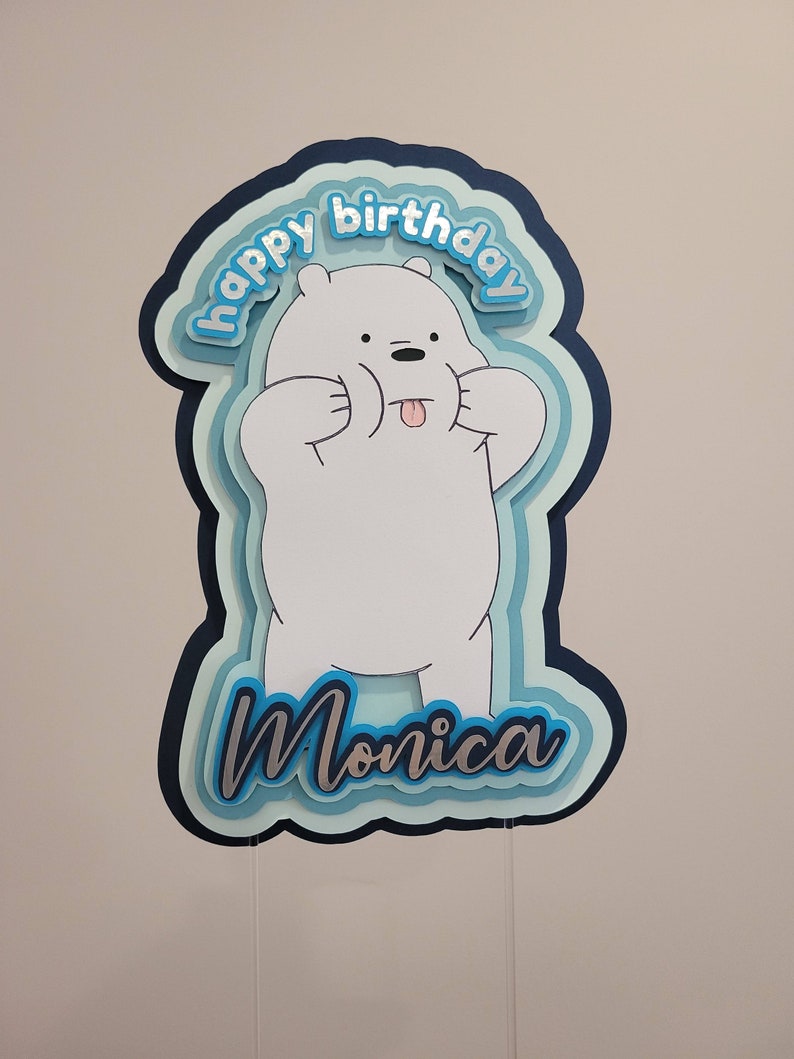We Bare Bears Ice Bear Character 3D Cake Topper Sign | Happy Birthday ...