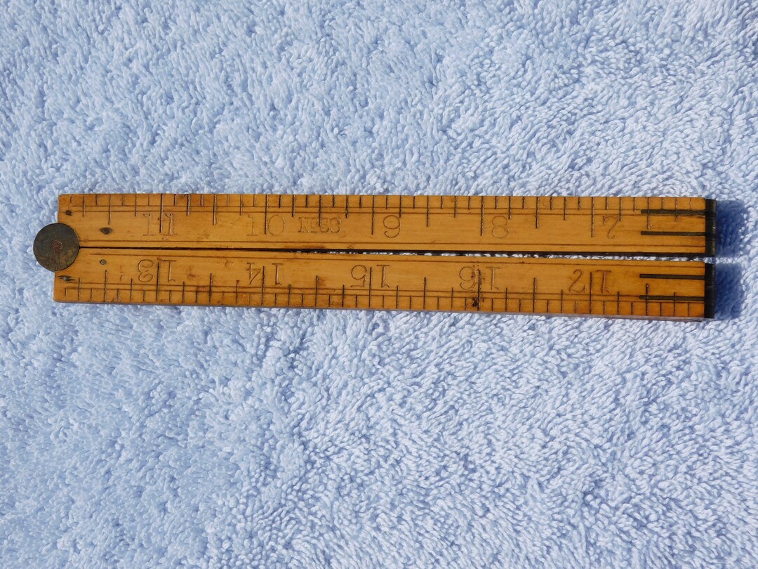 Vintage No. 68 Boxwood and Brass Carpenters' Folding Rule With Round ...
