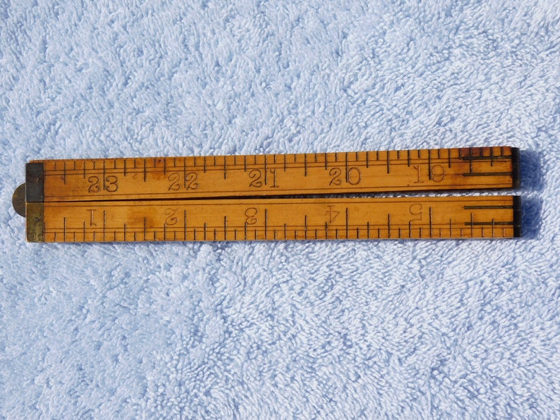 Vintage No. 68 Boxwood and Brass Carpenters' Folding Rule With Round ...