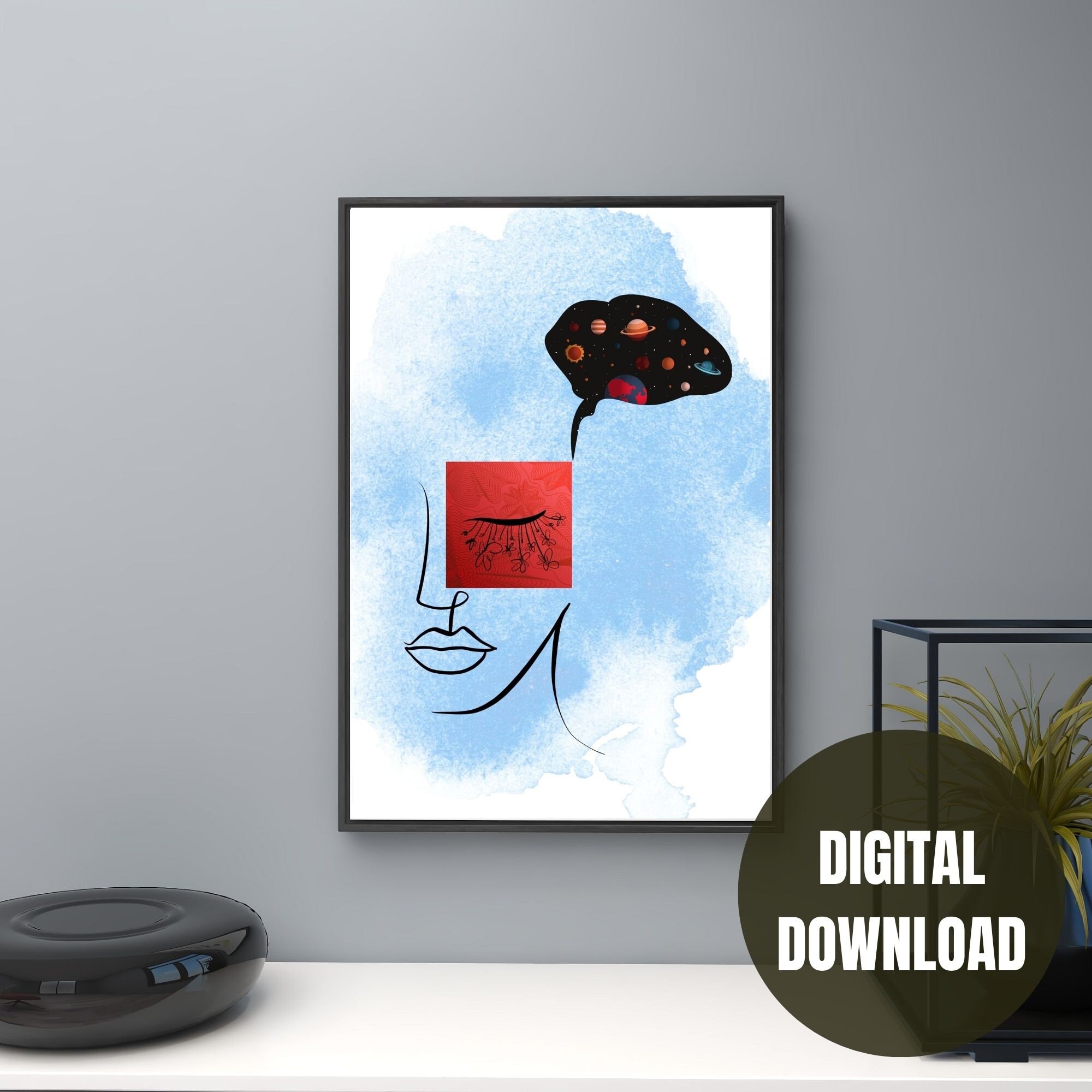 Woman Line Drawing Art Print Woman Line Wall Art Universe - Etsy