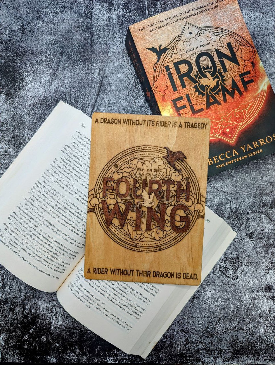 Fourth Wing Wall Art Wooden Book Cover Custom Designed Engraved Book ...