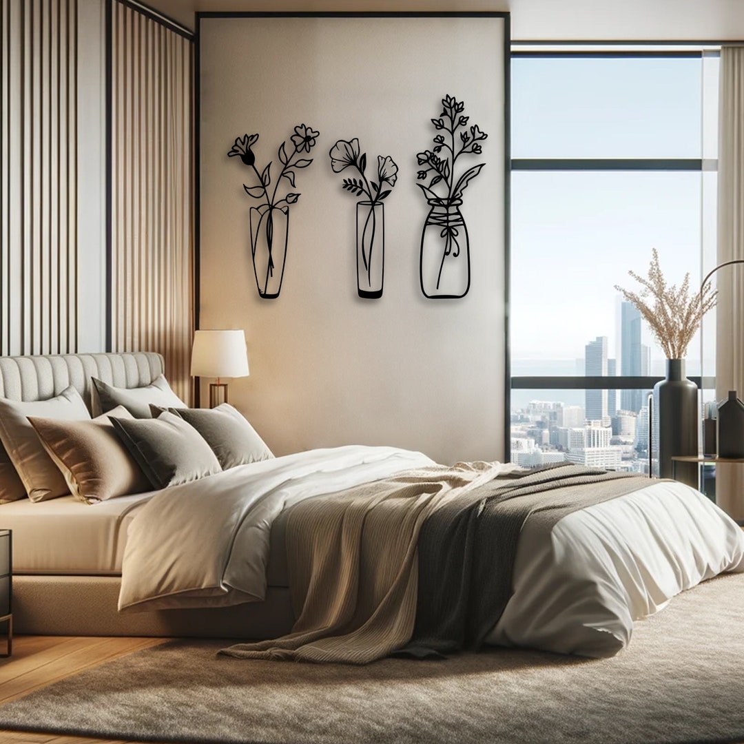 3 Flower Metal Wall Art, 3 Pieces Flower Wall Decor, Flower Wall Sign ...