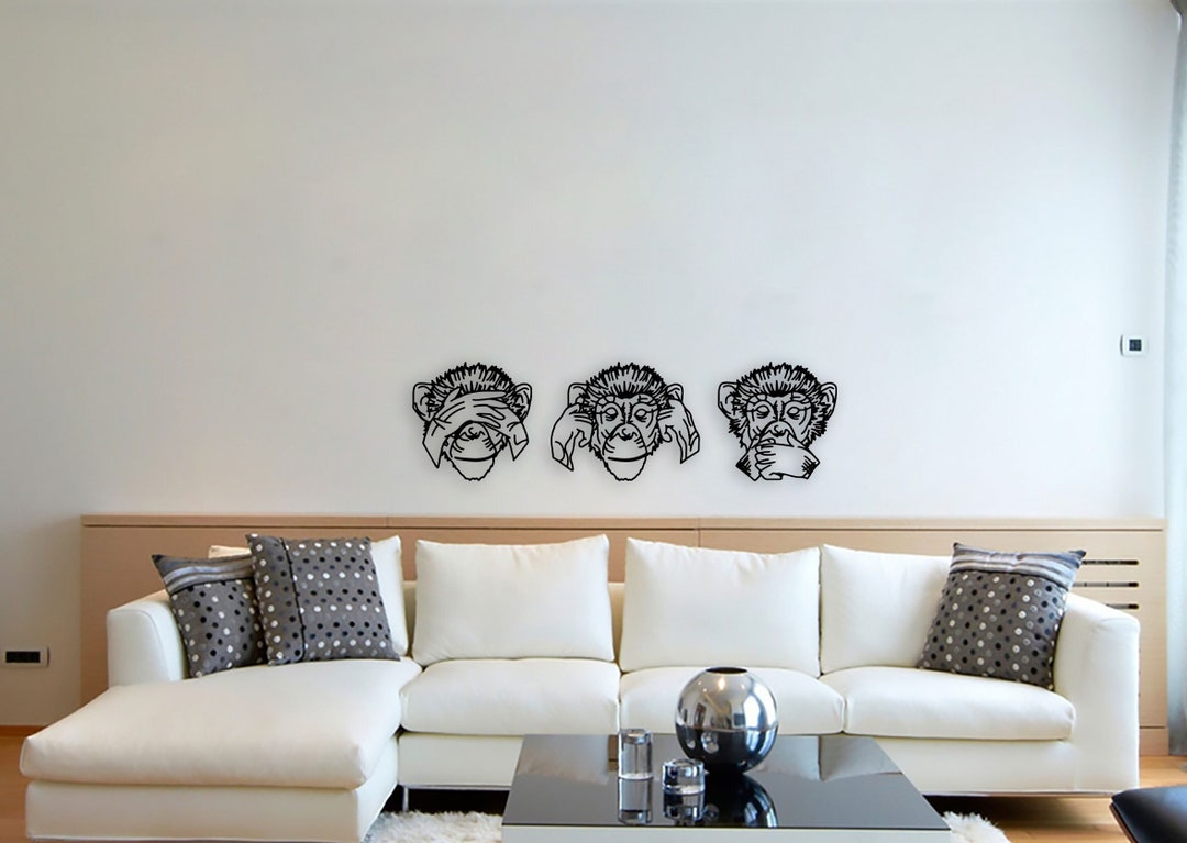 Three Monkey Metal Wall Art, Set of 3 Wall Decor, Modern Wall Sign ...