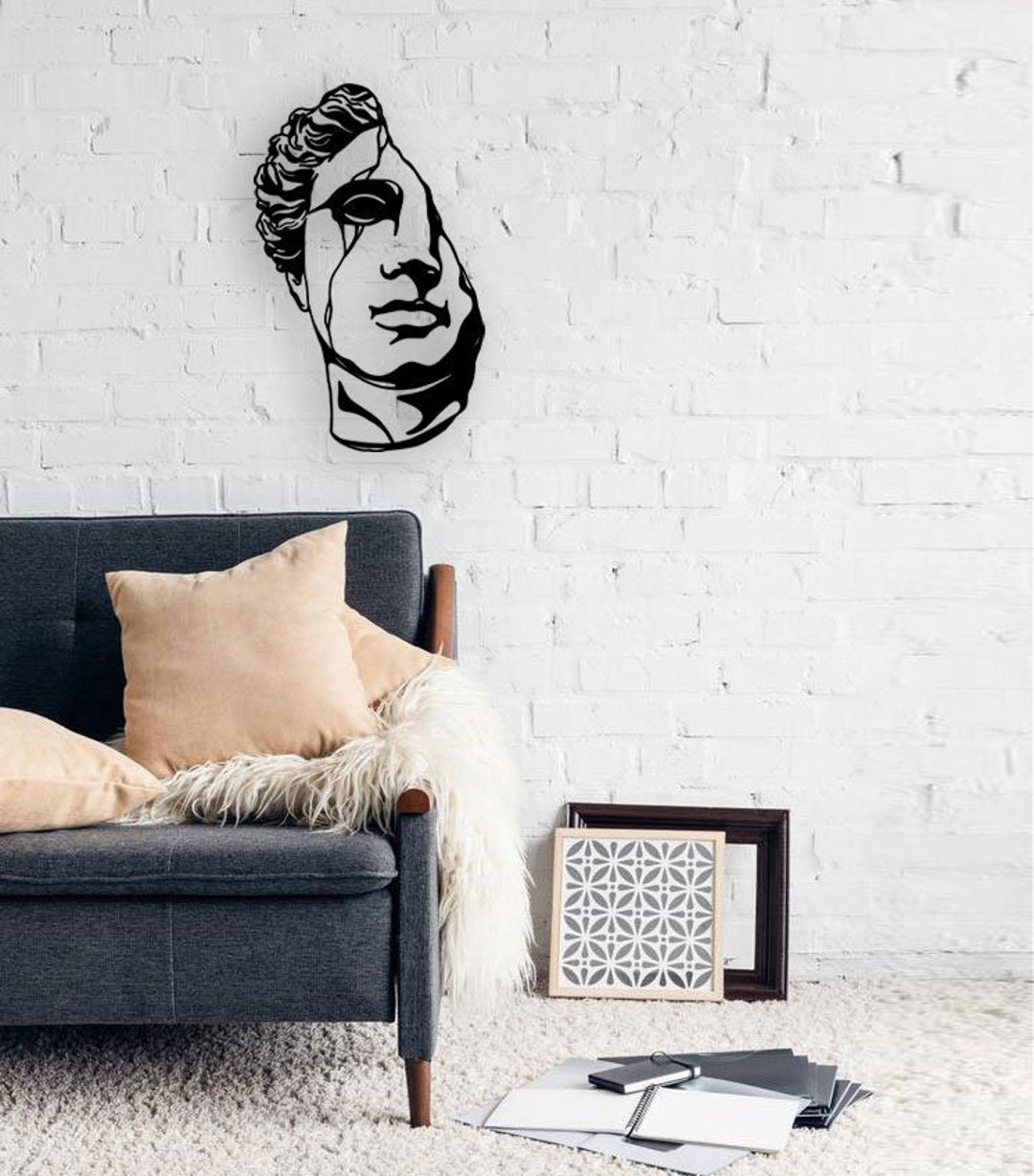Half Statue Metal Wall Art Minimalist Line Wall Decor Face - Etsy