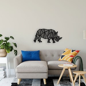 Linear Rhino Metal Wall Art, Rhino Metal Wall Decor, Animal Wall Sign ...
