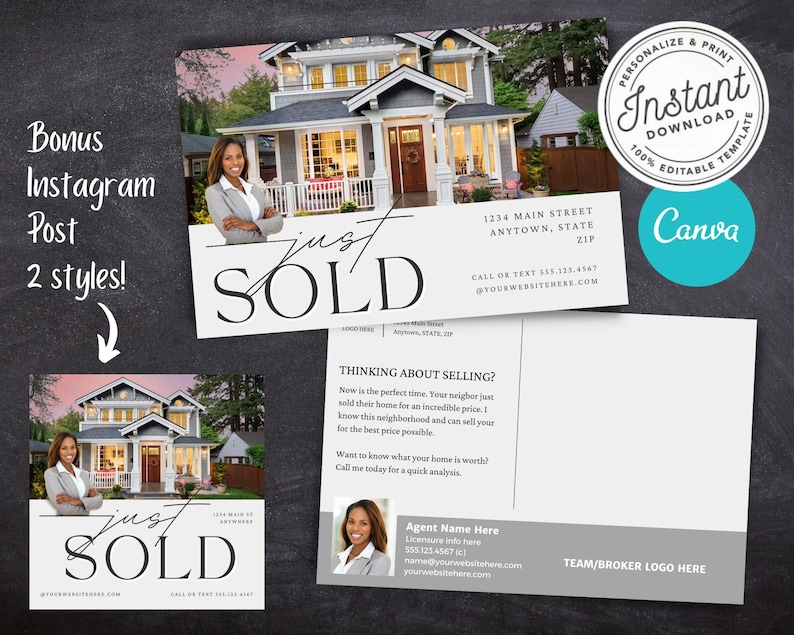 Real Estate Just Sold Postcard: Canva Editable Template (digital ...