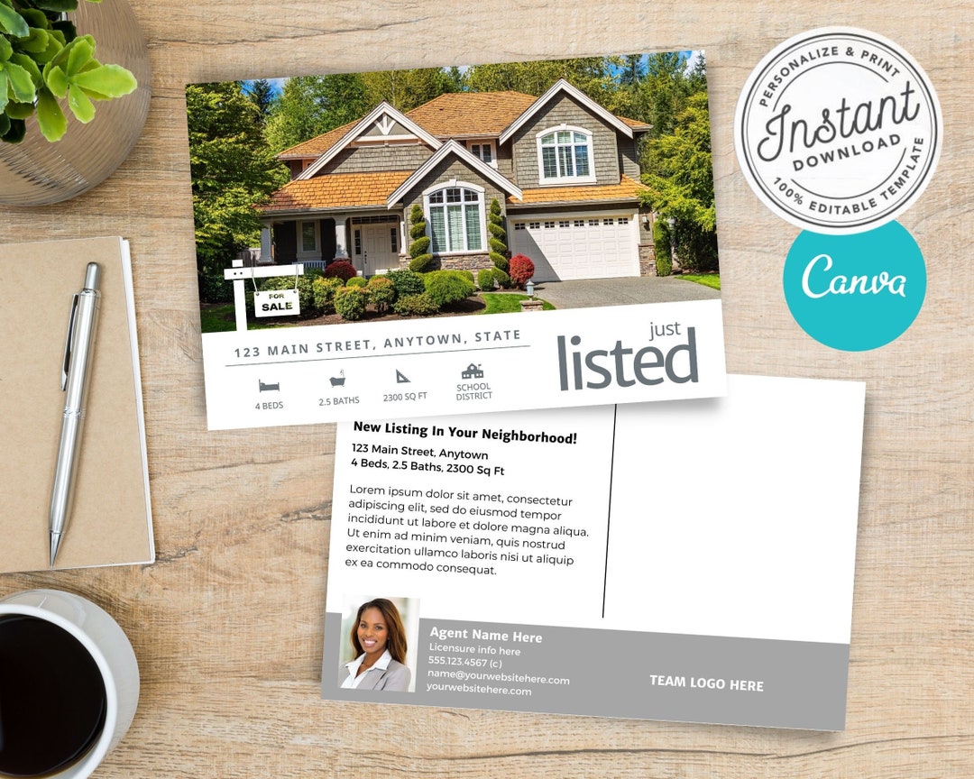 Just Listed Real Estate Postcard, for Sale, Farming Postcard, Realtor ...