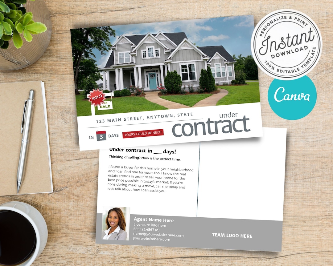 Under Contract Real Estate Postcard, Just Sold, Real Estate Postcard ...