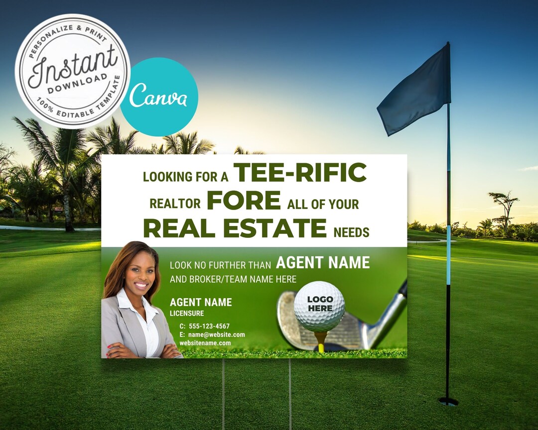 Realtor Golf Tee Sign: Editable Real Estate Marketing (digital Download ...