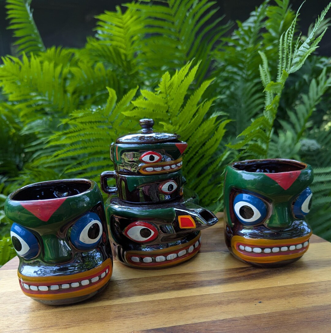 Vintage Totem Tea Set Tiki Cups British Columbia Tea Set Victoria ...