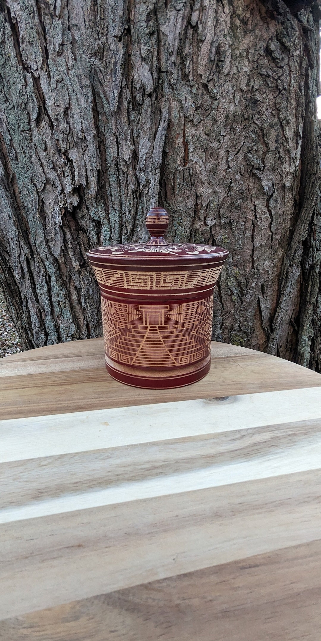 Mancave Trinket Box Round Wood Box Carved Box Vintage Mancave Guy Gift ...