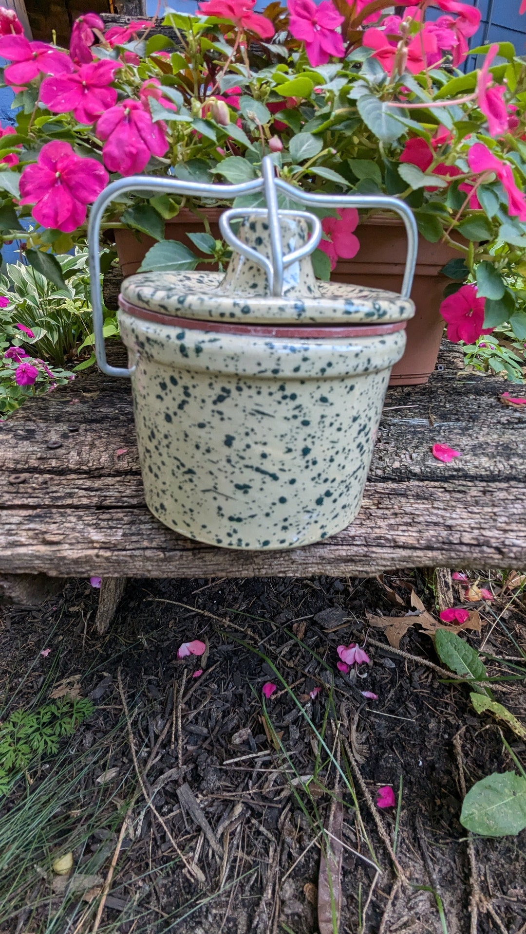 Speckled Stoneware Crock Small Crock With Lid Vintage Crockery Butter ...