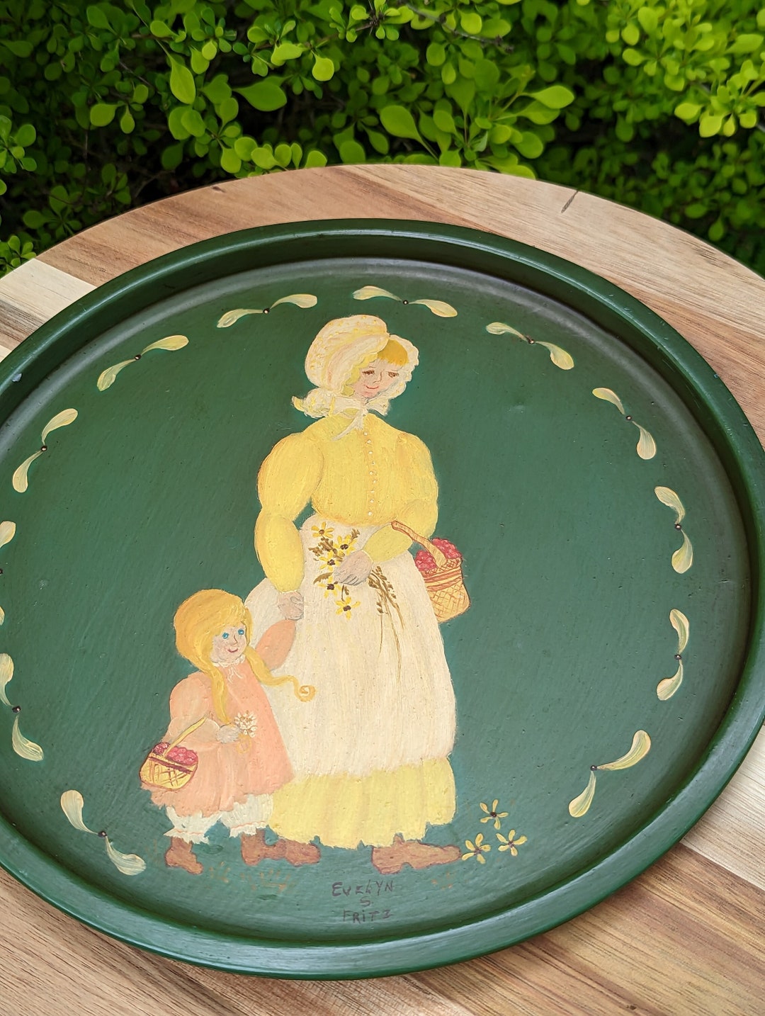 Mother and Daughter Amish Style Folk Art Tray Country Kitchen Vintage ...