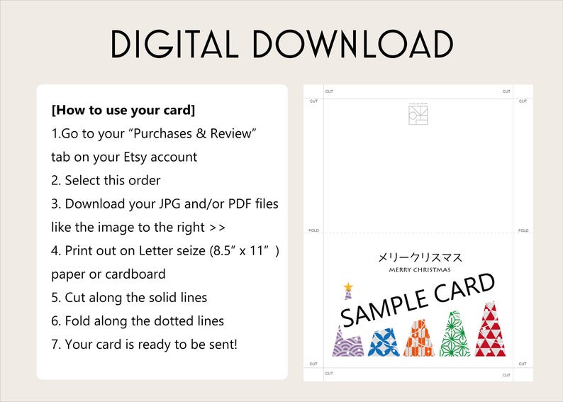 Japanese Pattern Christmas Card | Printable Holiday Card (digital ...