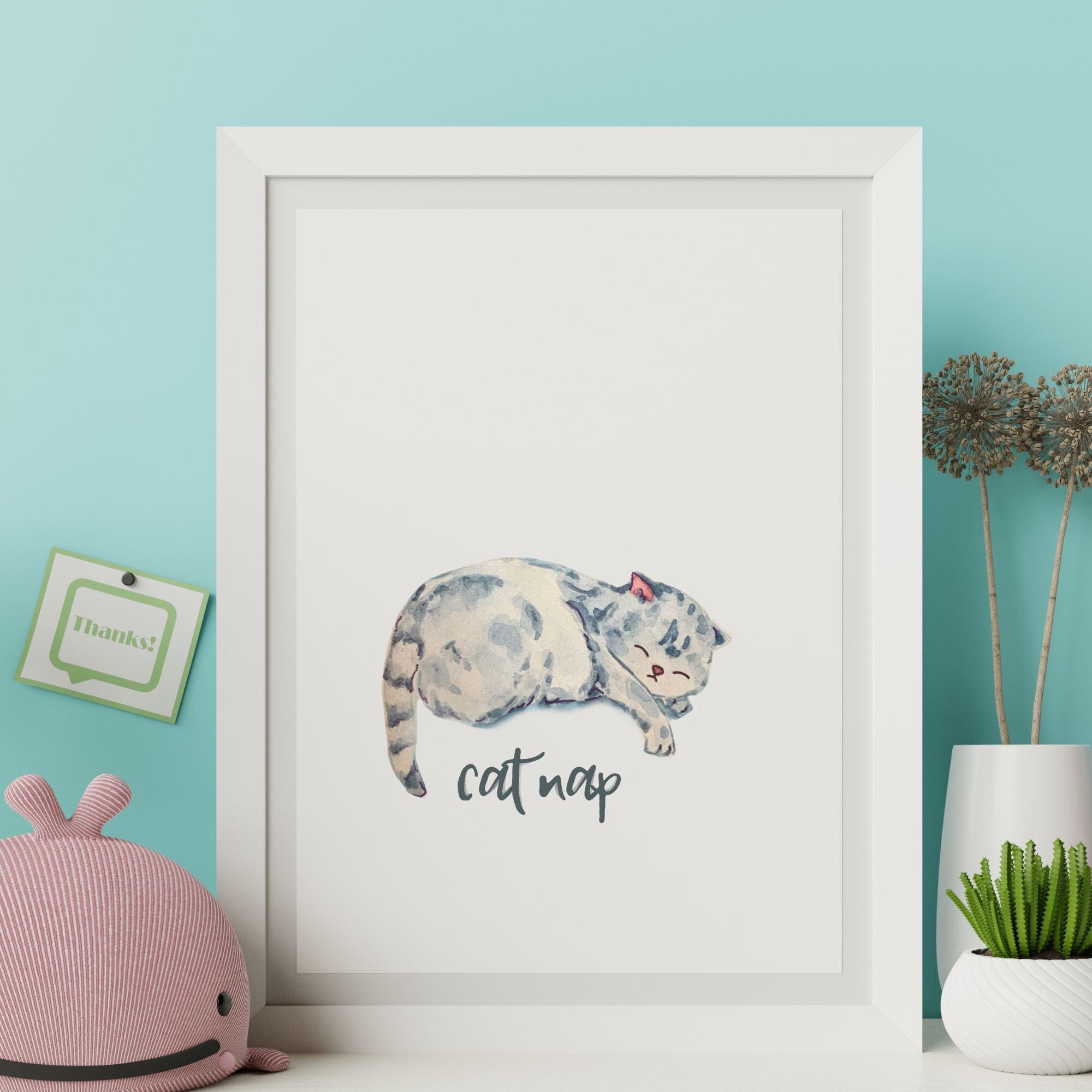 Cat Nap Poster - Bedroom Wall Art - Dorm Room Decor - Kawaii Cat Print ...