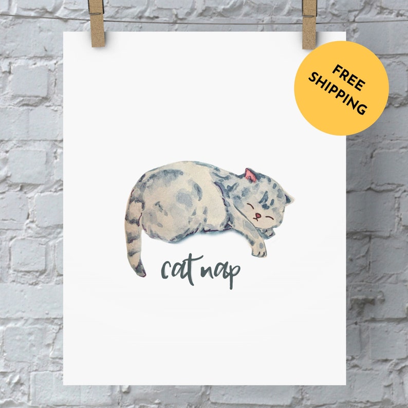 Cat Nap Poster - Bedroom Wall Art - Dorm Room Decor - Kawaii Cat Print ...