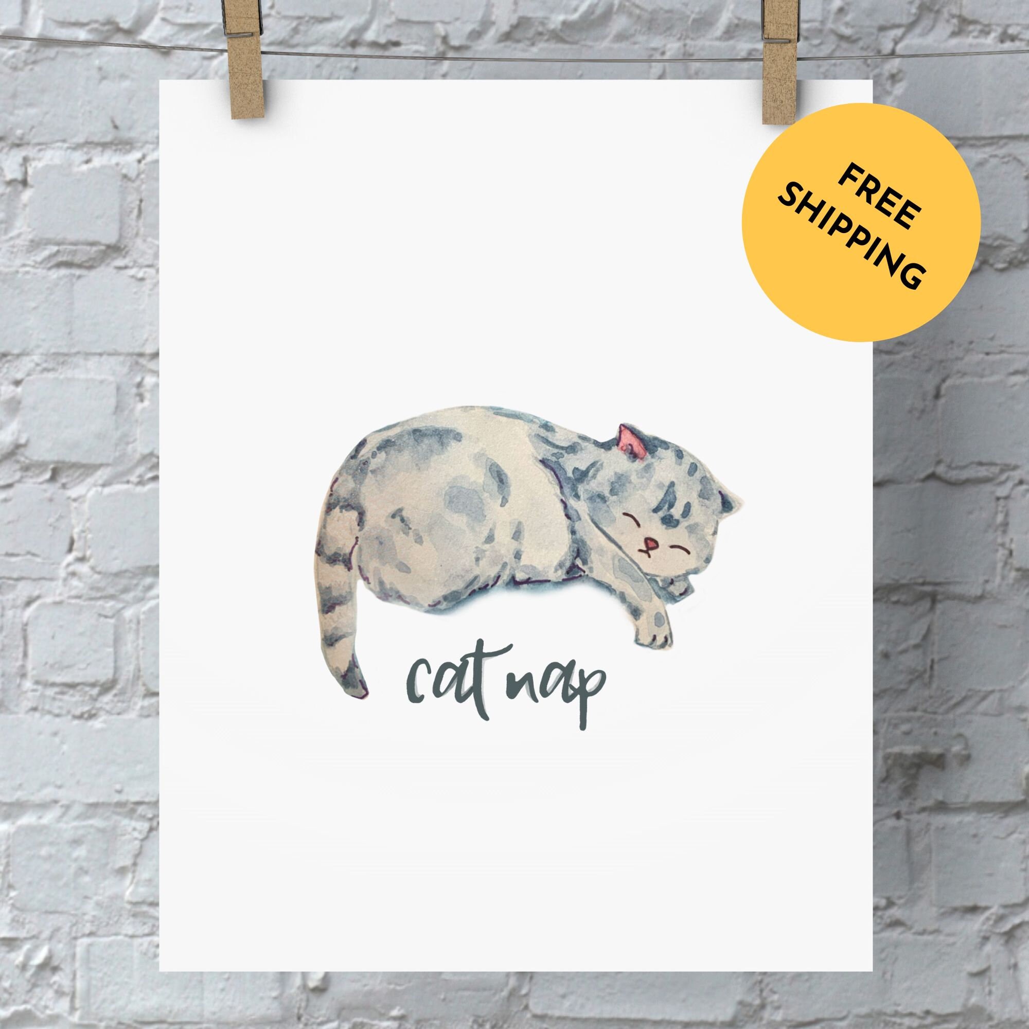 Cat Nap Poster - Bedroom Wall Art - Dorm Room Decor - Kawaii Cat Print ...