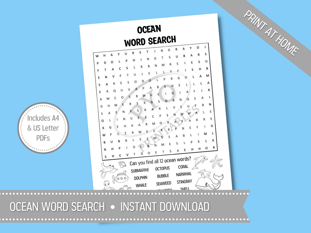 Ocean Word Search for Kids Printable Ocean Playdate Activity - Etsy