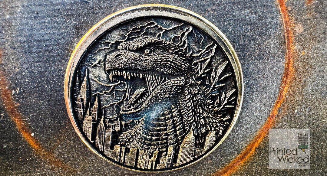 Classic Godzilla Fan Art Honor Collector Brass Coin | Custom Engraved ...