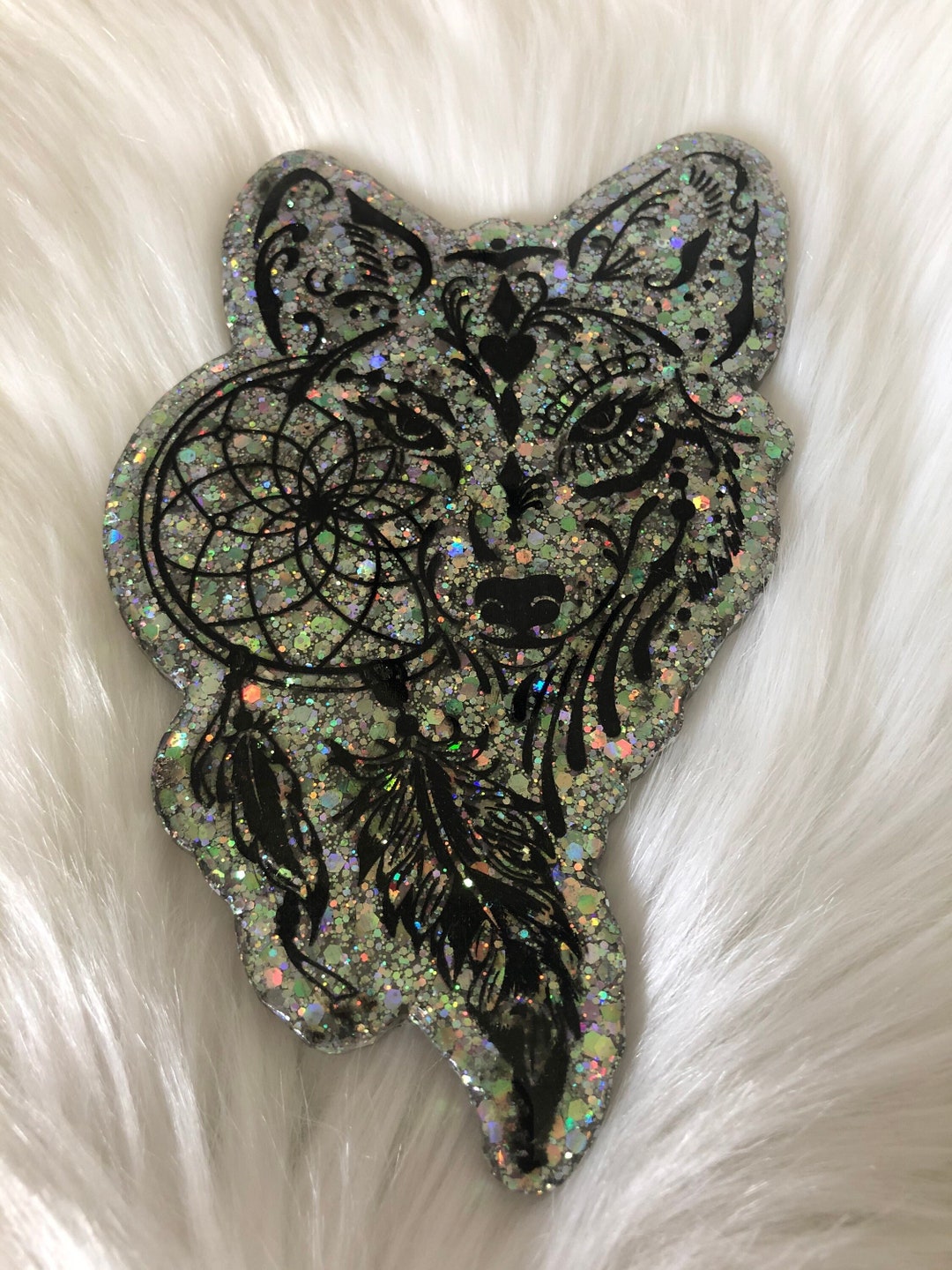 Fox With Dream Catcher, Silver Glitter With Black, Incense Holder ...
