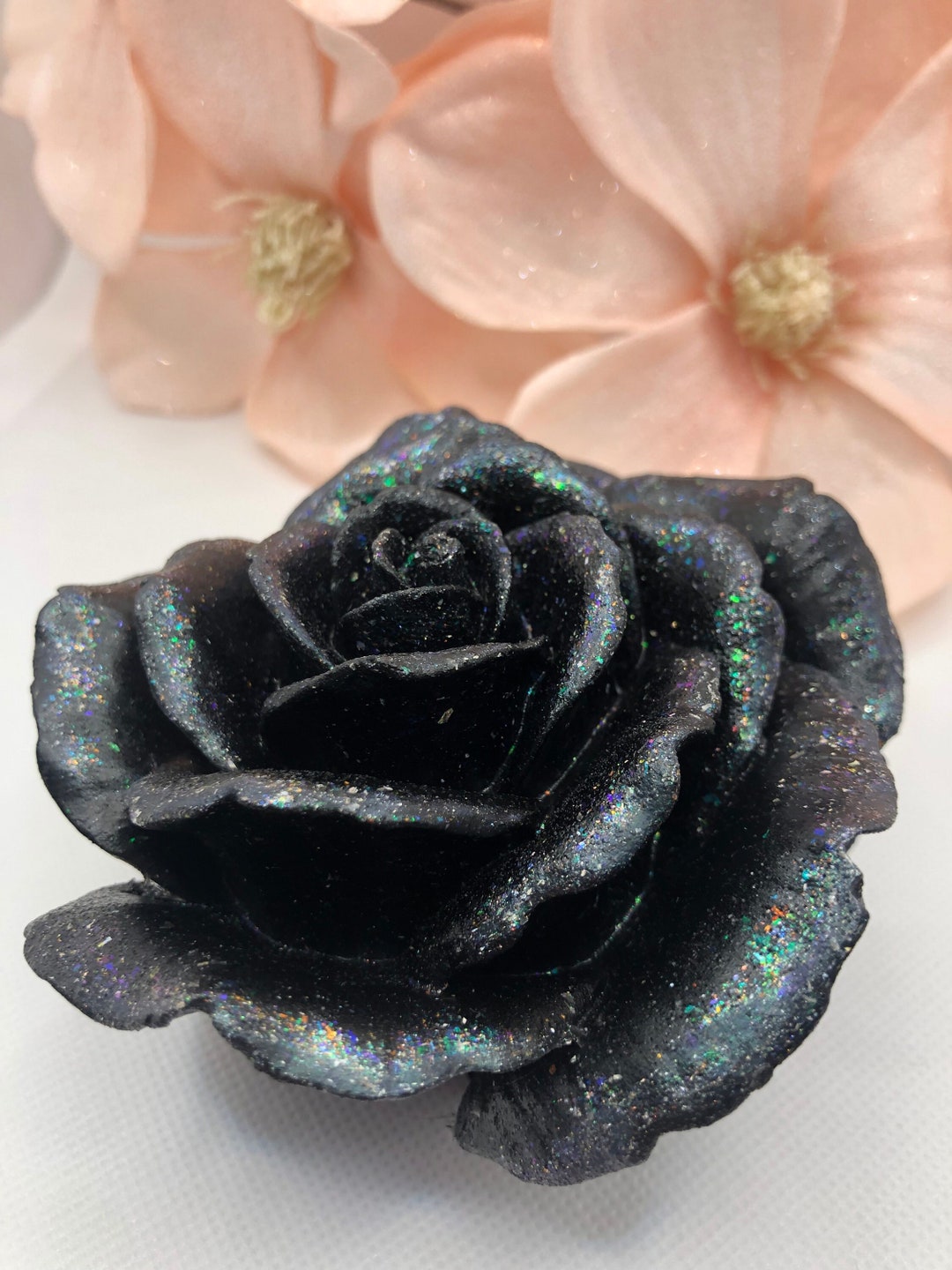 Black Epoxy Rose With Subtle Holographic Glitter - Etsy
