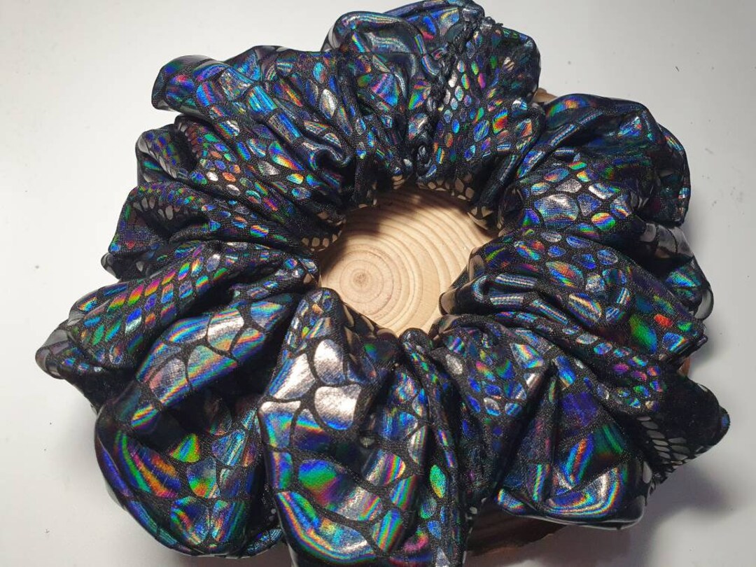 Black With Holographic Rainbow Hair Scrunchie - Etsy