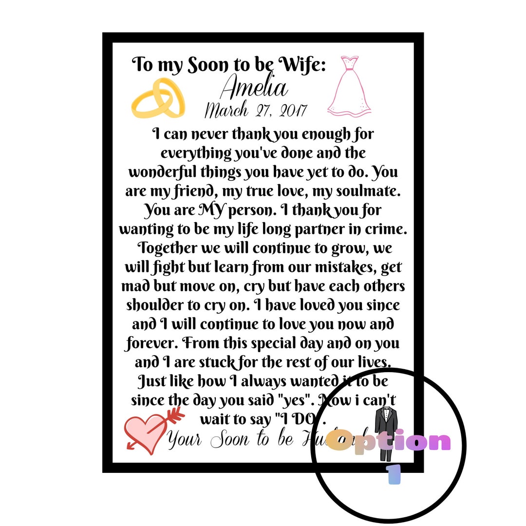 To My Soon to Be Wife/wedding Vows/on Our Wedding Day/to My Future Wife ...