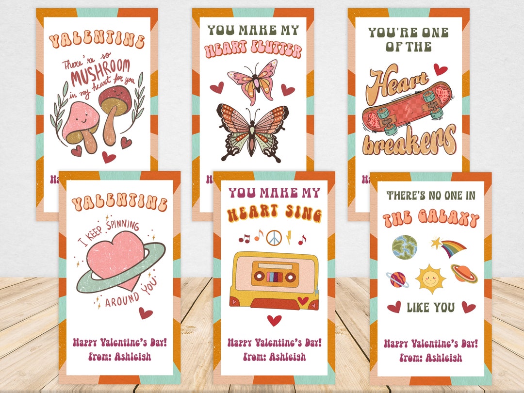 Editable Retro Groovy Boho Valentine's Day Cards, Classroom Valentine's ...
