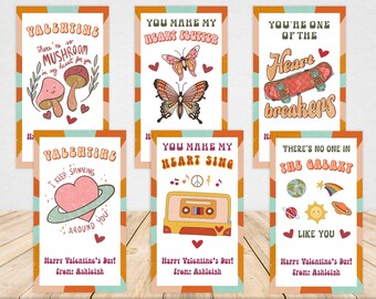 Editable Retro Groovy Boho Printable Valentine's Day Cards, Classroom ...