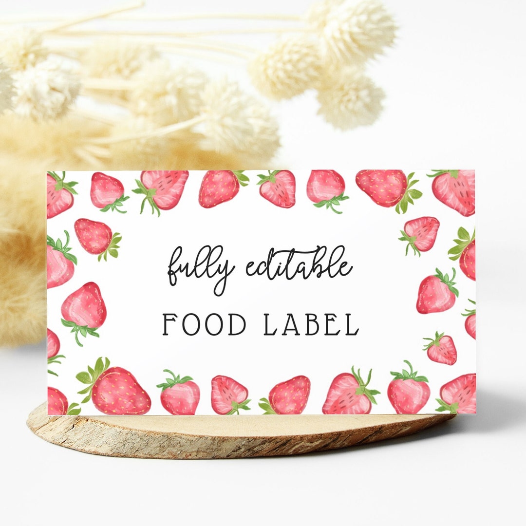 Editable Strawberry Party Food Label Tent Card Template - Berry First ...