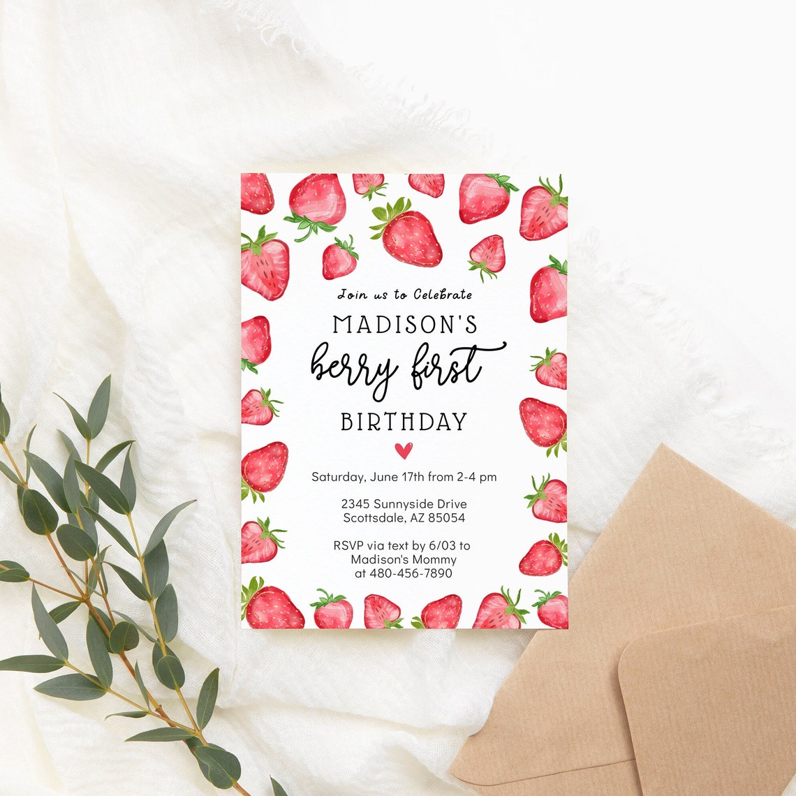 Berry First Birthday Invitation 1st Birthday Girl - Etsy